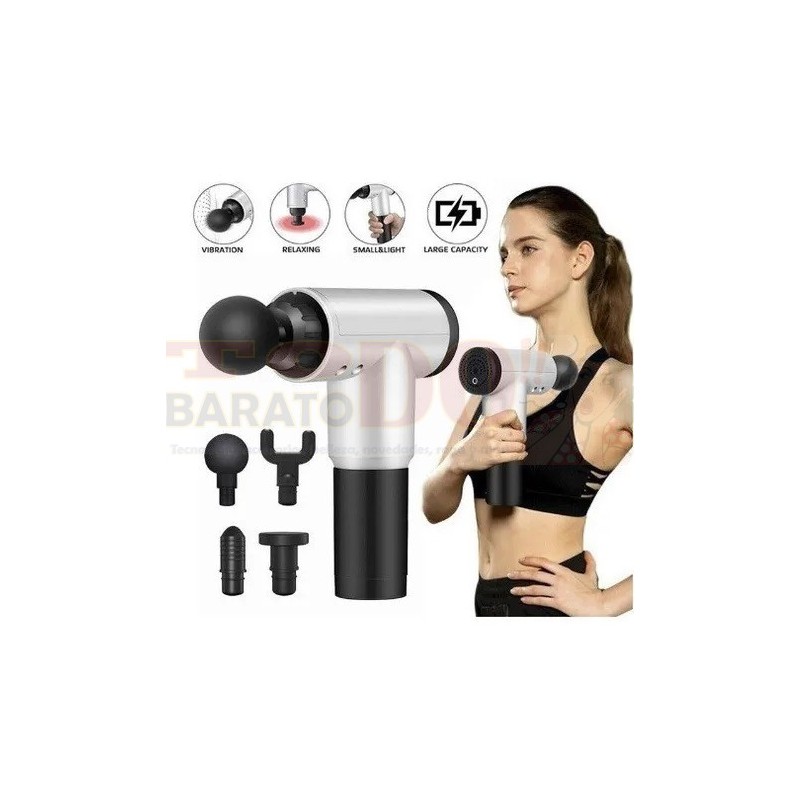 Pistola Masajeador Muscular 4 Cabezales Percutor Recargable